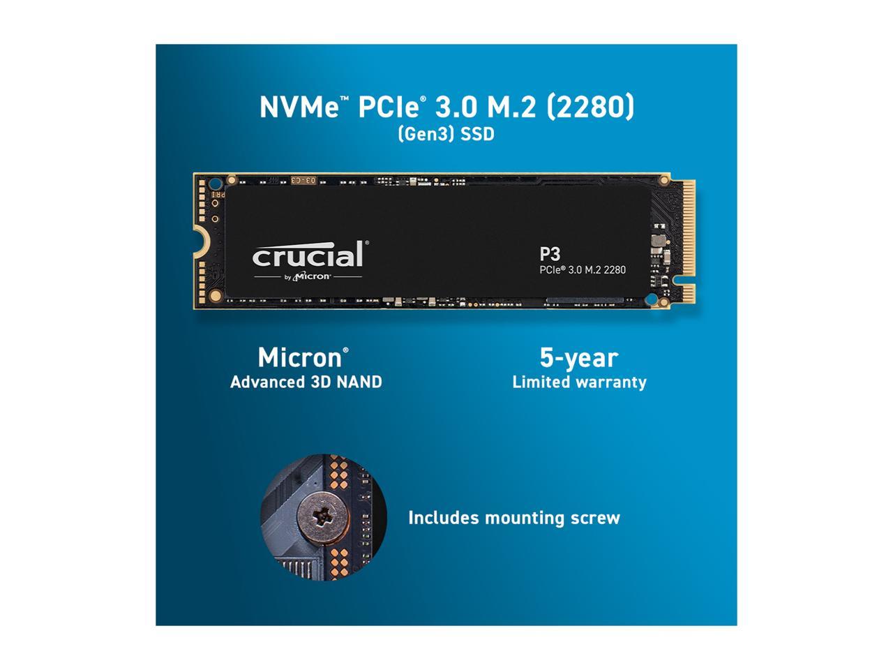 Crucial P3 500GB PCIe 3.0 3D NAND NVMe M.2 SSD, up to 3500MB/s ...